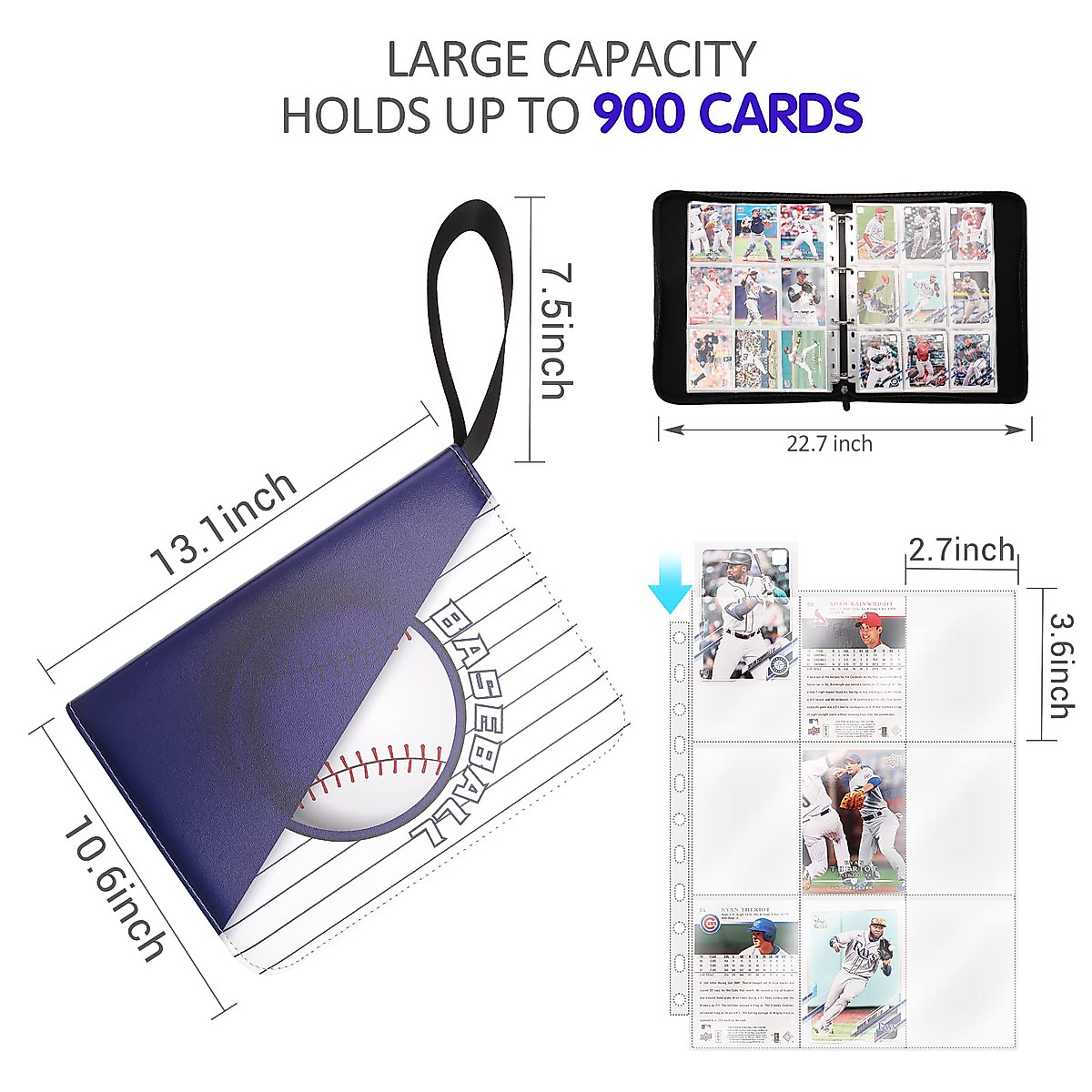 BRGHOMEL Baseball Card Binder with Sleeves, 900 Pockets Display Baseball Card Holder for Baseball Trading Cards, Carrying Trading Card Binder, Organizer for Sports Card and Other TCG