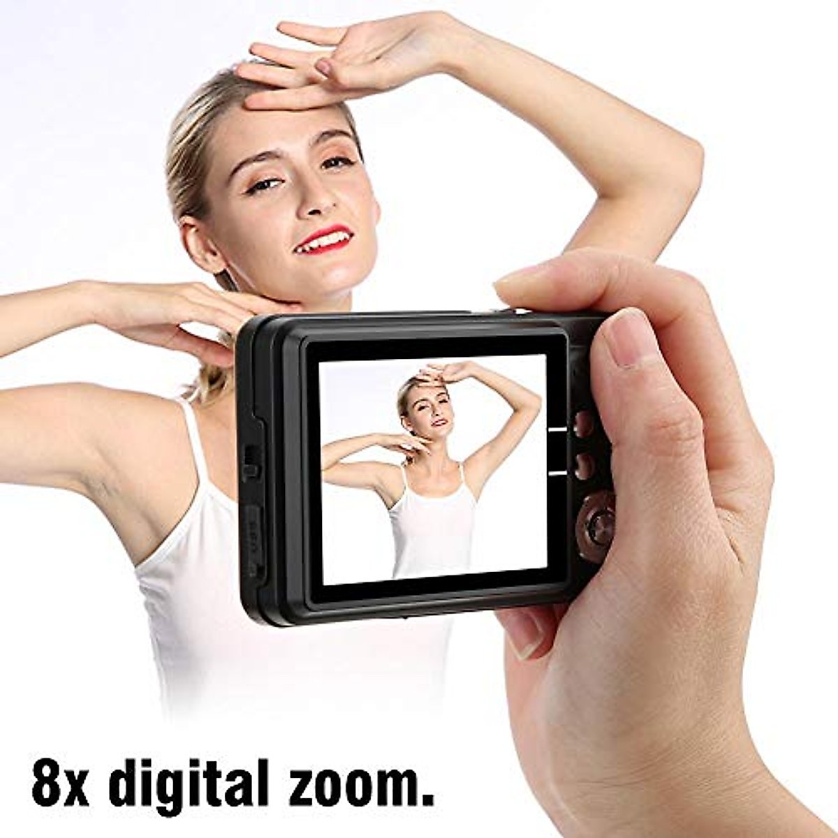 Digital Camera 8X Zoom Card Digital Camera 18 Mp 2.7in LCD Display Maximum Support 32gb Memory Card Built-in Microphone Selfie Camera for Boys and Girls(Black)