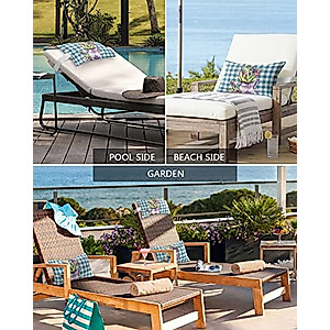 Recliner Head Pillow Ledge Loungers Chair Pillows with Insert Spring Summer Flower Watercolor Blue Buffalo Plaid Lumbar Pillow with Adjustable Strap Patio Garden Cushion for Sofa Bench Couch, 2 PCS