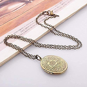 LRESJJIUJ Vintage Engraved Flower Locket Picture Pendant Necklace for Women