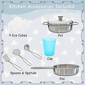 MAT EXPERT Kids Kitchen Playset, Wooden Chef Pretend Toy Kitchen w/Chalkboard, Ice Maker, Cookware Accessories, Telephone, Oven, Microwave, Play Kitchen for Toddlers, Gift for Boys Girls 3+ (White)