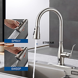 GUUKAR Touchless Kitchen Faucet with Pull Down Sprayer, Motion Sensor Smart Hands-Free Automatic Single Handle Kitchen Sink Faucet, Stainless Steel Brushed Nickel Finish