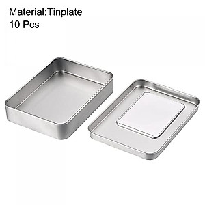 uxcell Metal Tin Box, 10pcs 4.53" x 3.35" x 0.87" Rectangular Empty Tinplate Storage Containers with Clear Window Lids, Silver Tone