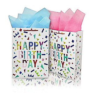 2 Pack 16.5" Extra Large Gift Bags with Tissue Paper for Birthday Party(White)