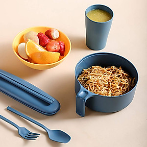 DOITOOL 1 Set 7pcs Traditional Japanese Style Noodle Ramen Rice Miso Soup Bowls with Matching Lids Spoons Fork Cup and Chopsticks