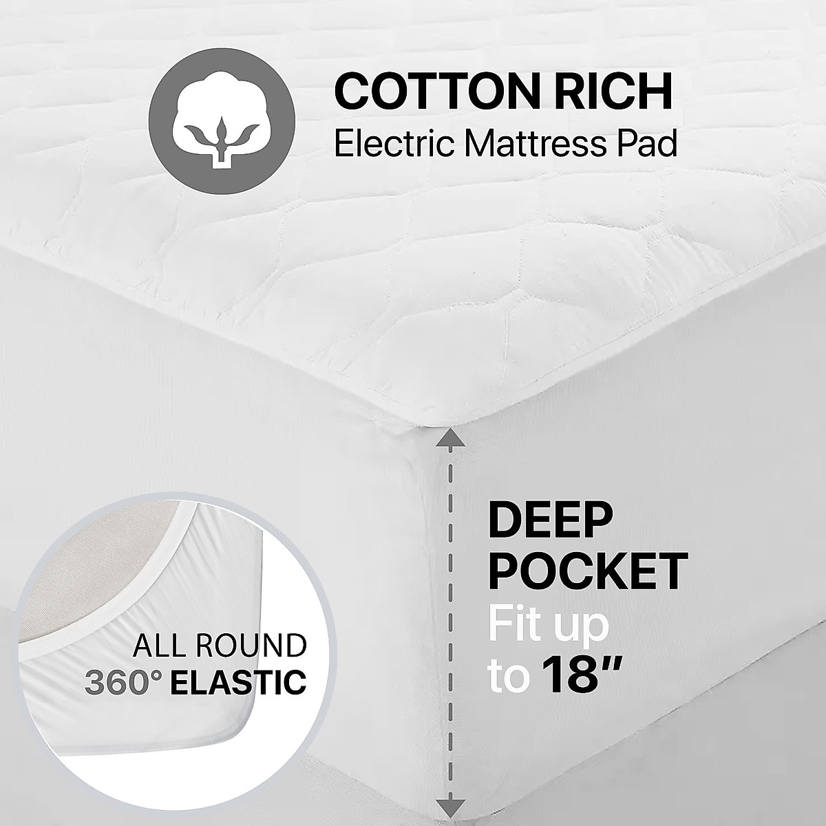 Beautyrest Cotton Blend Heated Mattress Pad Secure Comfort Technology - Luxury Quilted Electric Mattress Pad with Deep Pocket - 5-Setting Heat Controllers, Twin XL , White