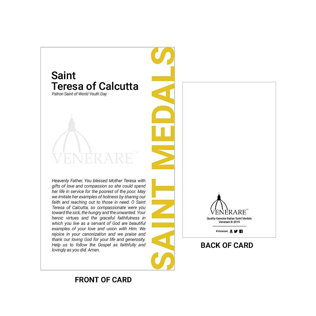 1" Saint and Holy Subject Medal with Prayer Card | Over 25 Different Saints | Durable and Detailed Charm | Pendant Medal Carded with Prayer | Christian Jewelry (Mother Teresa)