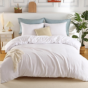 CAROMIO White Duvet Cover Queen - Waffle Weave Textured Duvet Cover Queen Size, Soft and Breathable Queen Duvet Cover Set for All Season (Queen, 90"x90")