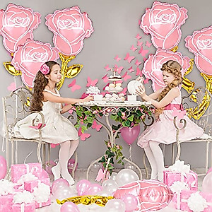 YUJUN 9PCS Valentines Day Rose Shaped Foil Balloons for Valentines Photo Backdrop Rose Flower Theme Wedding Valentines Day Decoration Party Supplies（Pink）