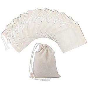 Pangda 100 Pieces Drawstring Cotton Bags Muslin Bags for Storage, Teas, Spices, Soaps, Candy, Jewellery, Wedding Party Favors and DIY Craft Home Decor (4 x 3 Inches)