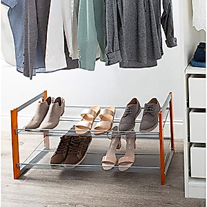 Organize It All Stackable Shoe Storage Rack | Dimensions: 12.75 x 35.25 x 33.46 inches | 4 Shelves | Holds 16 Pairs | Freestanding | Space Saver | Durable | Home Organization | Grey