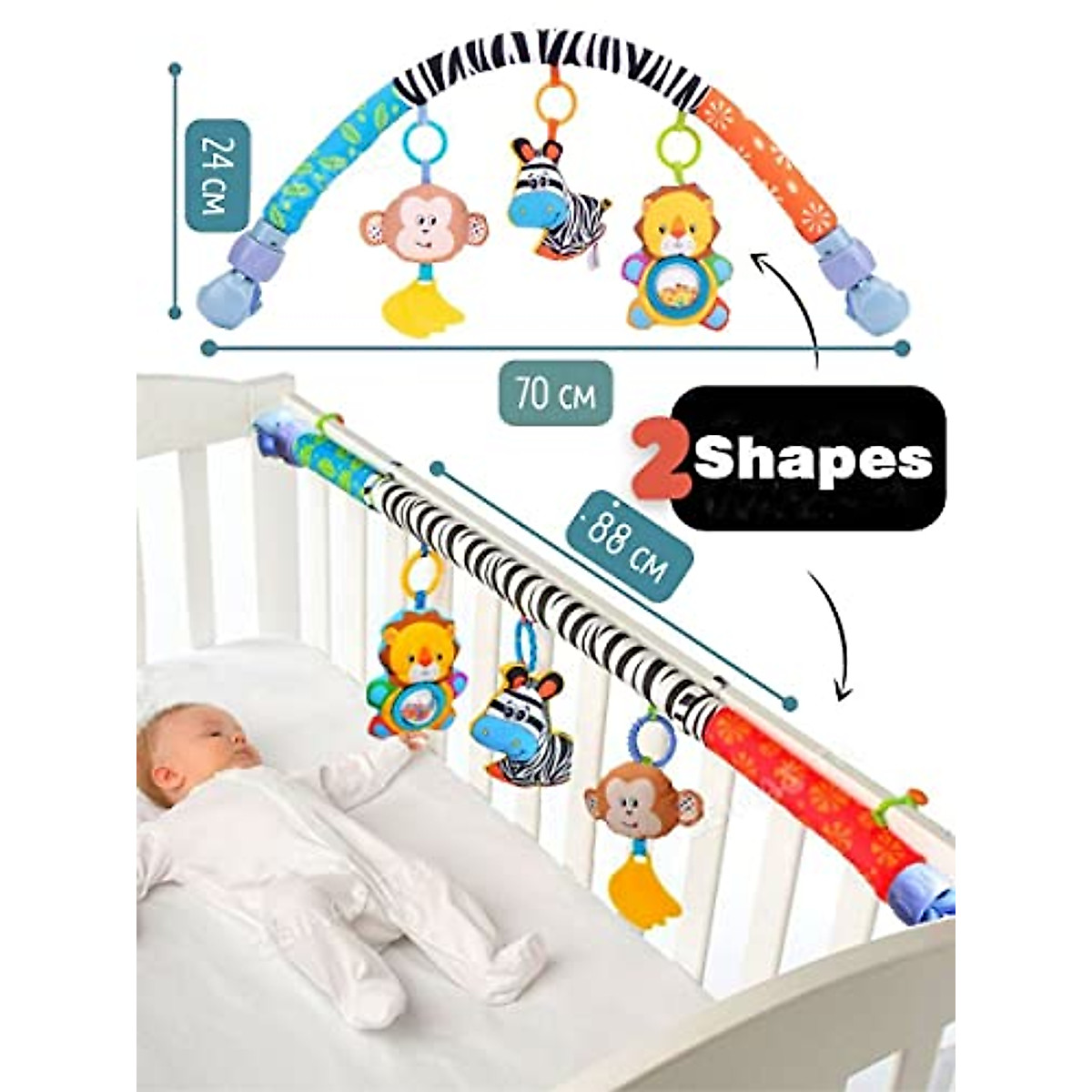 Pau1Hami1ton Baby Stroller Arch Toys, Car Seat Toys,Bouncer Toy Bar/Mobile for Bassinet,Adjustable Baby Hanging Toys Fit for Crib Bed,Stroller,Car Seat, Feeding Chair.S-19(Zebra)