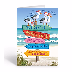 Stonehouse Collection Beach Signs Christmas Card - Boxed set of18 Christmas Cards & Envelopes (Standard)
