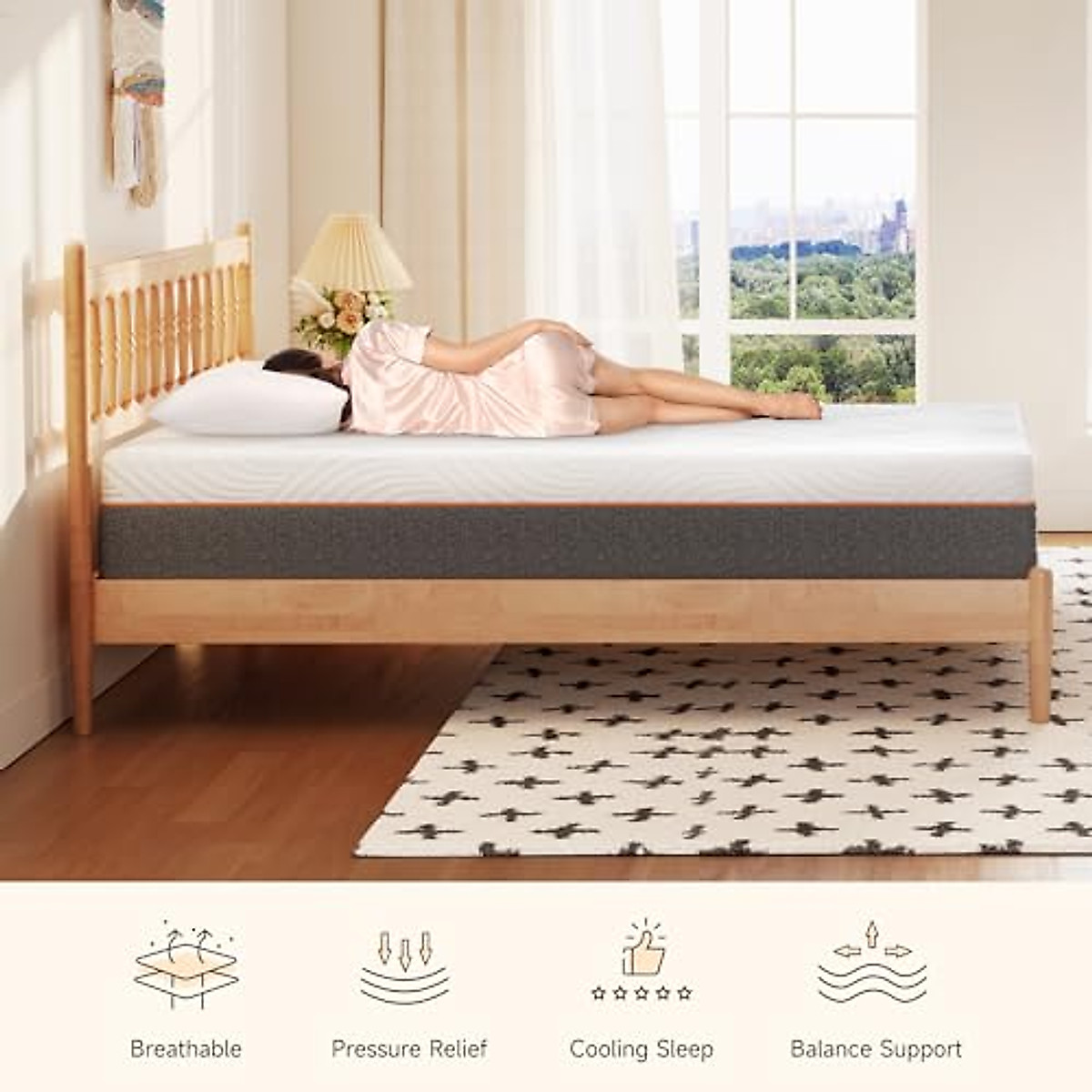 koorlian Queen Mattresses, 10 Inch Gel Memory Foam Mattress for Cooling Sleep & Pressure Relief, Queen Size Mattress in a Box with Knitted Cover, Motion Isolation, Fiberglass Free, Orange