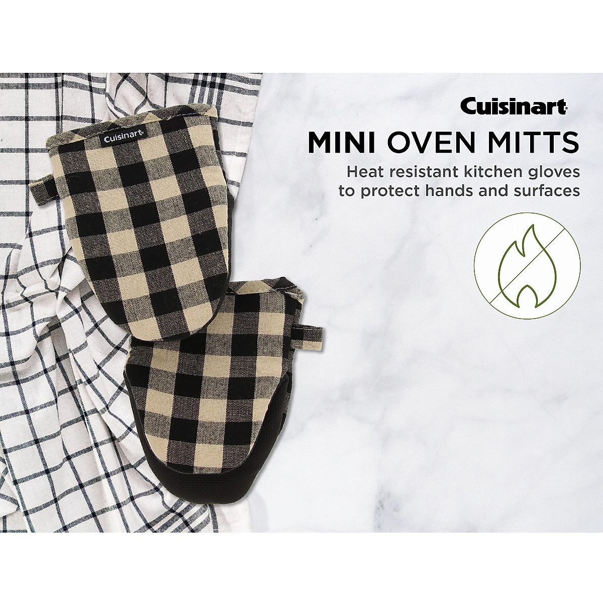 Cuisinart Buffalo Check Mini Oven Mitts - 2 Pack, Black and Ivory Plaid Design - Handle Hot Kitchen Items Safely - Non-Slip Grip Mini Oven Gloves with Insulated Pockets - 5.5 x 7.25 Inches