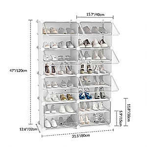 UNZIPE Shoe Rack, 8 Cube 16-Tier Shoe Storage Cabinet 32 Pairs Plastic Freestanding Shoe Organizer DIY Shoe Shelves for Entryway Hallway Closet or Bedroom, White