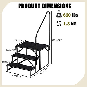 Step Ladder, Step Stool with Handle, Heavy Duty Pool Ladder Above Ground 660Lbs, Camper Steps Outdoor Steps RV Stairs for Reaching High, Portable Home Stairs for Travel Trailer (3 Step, Single Handle)