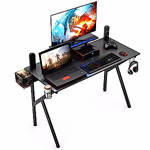 Tangkula Gaming Desk Computer Desk, Gaming Workstation with Cup and Headphone Holder, K-Shaped Gamer Table, PC Laptop Table for Pro Gamer