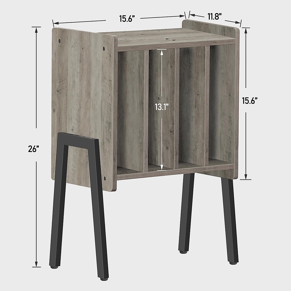 TUTOTAK Record Player Stand, Record Storage Table, End Table with Vinyl Holder Display Shelf, Side Table, Turntable Stand, Nightstand (Greige)