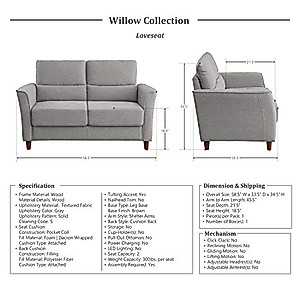 Lexicon Willow Living Room Loveseat, Gray
