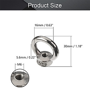 MroMax 20Pcs M6 Lifting Eye Nuts 304 Stainless Steel Female Thread Ring Shaped Metric EyeNuts Fastener for Rope Fitting and Engineering Lifting Machinery Silver Tone