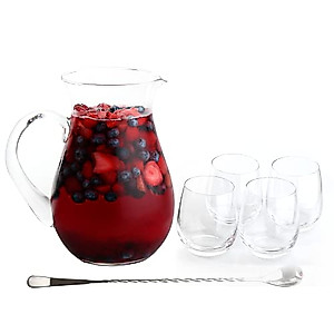 Sangria Pitcher and Glass Set with Sangria Pitcher |4 Sangria Glasses | Stainless Pitcher Stir Stick