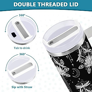 Emelivor Dragonflies Black 30 oz Tumbler with Lid and Straw Insulated Tumblers with Handle Leak Proof Coffee Tumbler Mug Large Water Bottles for Women Men Sports Gym