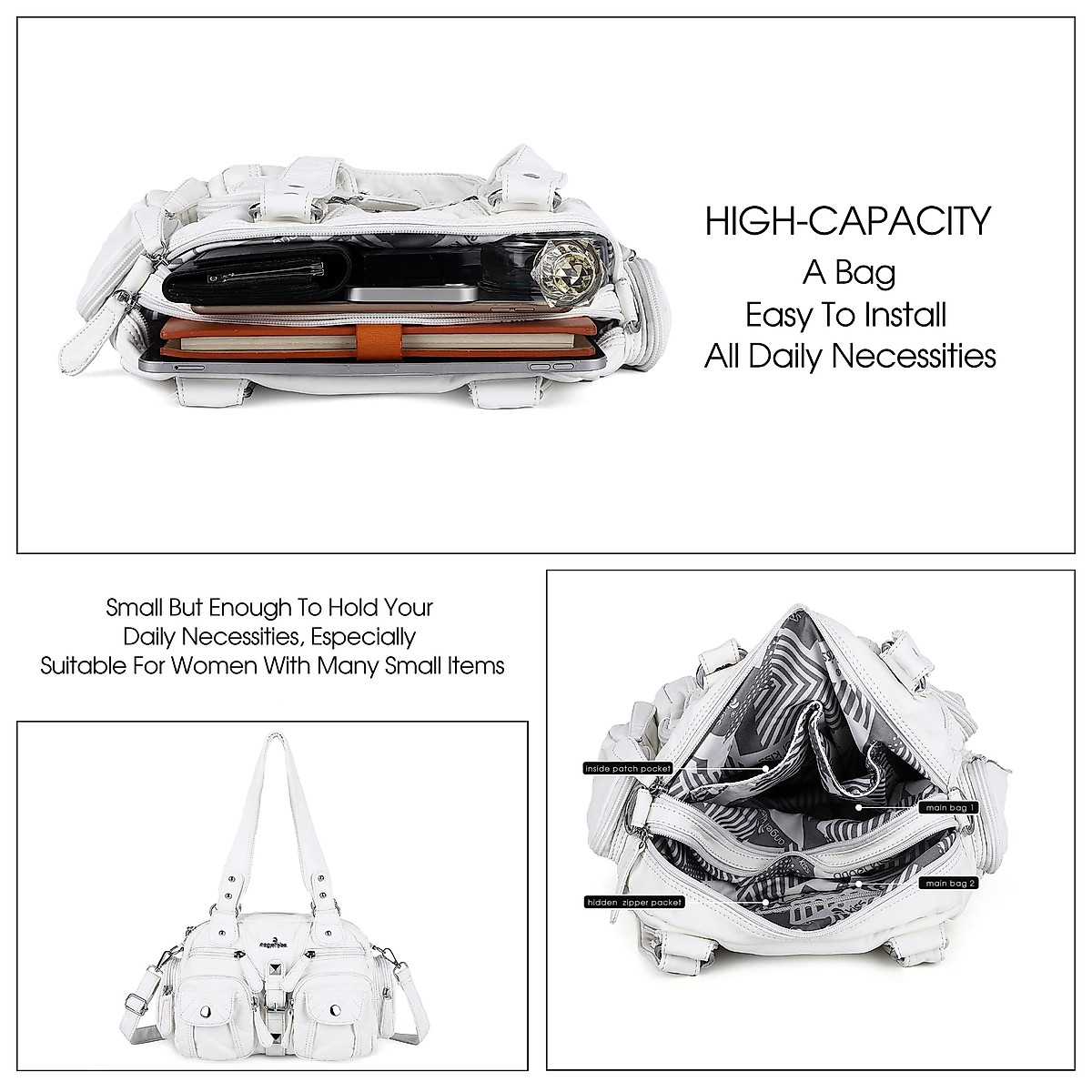 Angel Kiss Hobo Crossbody Purses for Women Shoulder Bag Multipocket Soft Hobo Purses Removable Strap Leather Handbags