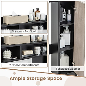 Tangkula Over The Toilet Storage Cabinet, Freestanding Bathroom Space Saver w/ 2 Adjustable Shelves, 2 Open Shelves & 1 Top Shelf, Anti-Tilting Kit, Toilet Rack for Bathroom Laundry (Black)