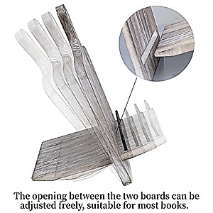 Cookbook Holder | Wood Cookbook Stand (Rustic Grey) Adjustable Pull-Out Recipe Holder Stand for Kitchen, Dining Room, Bedroom