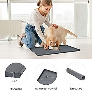 EIOKIT Dog Food Mat,Silicone Waterproof Dog Cat Food Tray,Non Slip Pet Bowl Mats Placemat,Size:(18.5" x 11.5") 0.6",(24" x 16") 0.6",(28" x 18") 0.8",(32" x 24") 1" Raised Edge