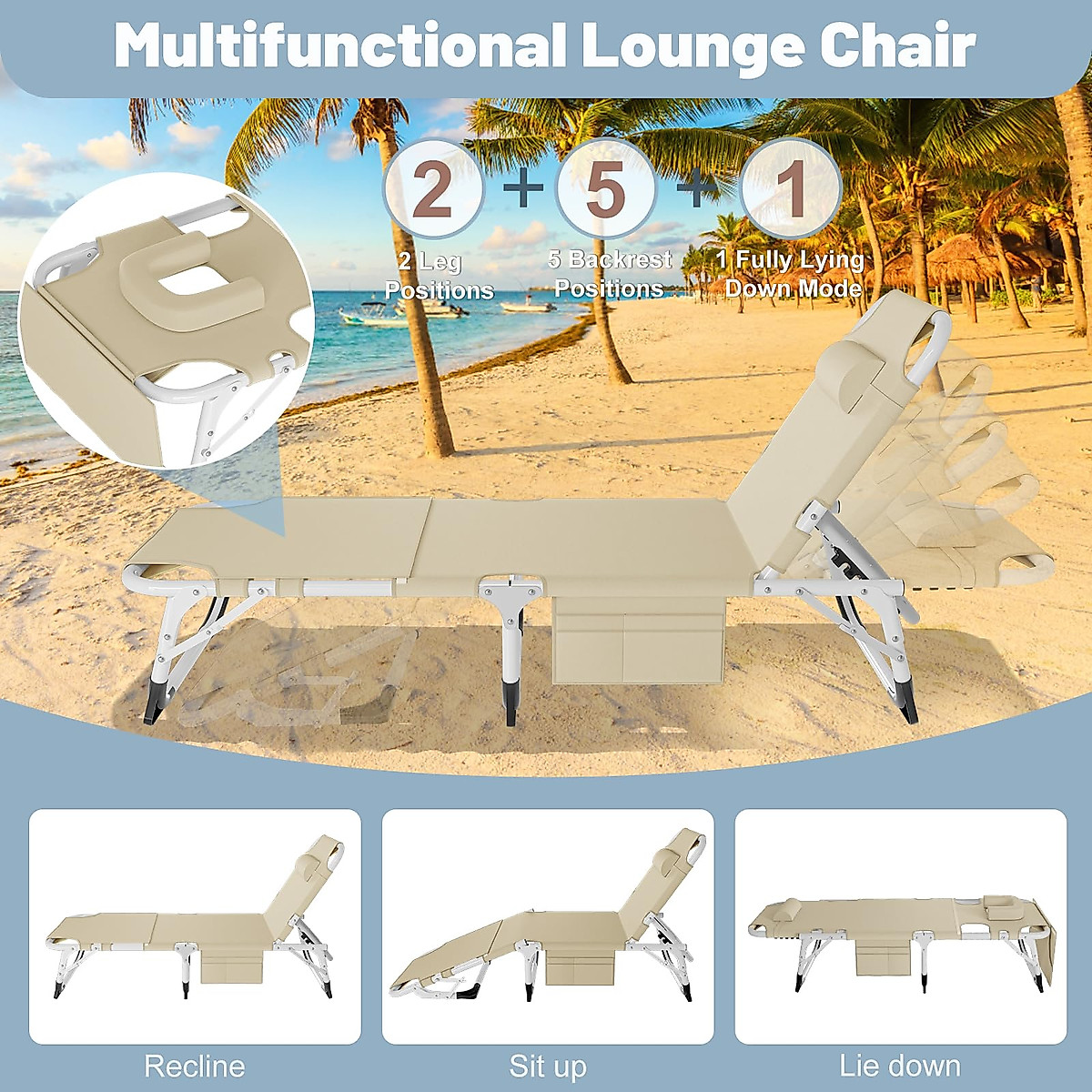 Slsy Face Down Folding Lounge Chairs Outdoor, Adjustable Sleeping Cot Chair, Portable Folding Bed Cot Chaise Lounge Chairs for Outside Beach Lawn Camping Pool Sun Tanning