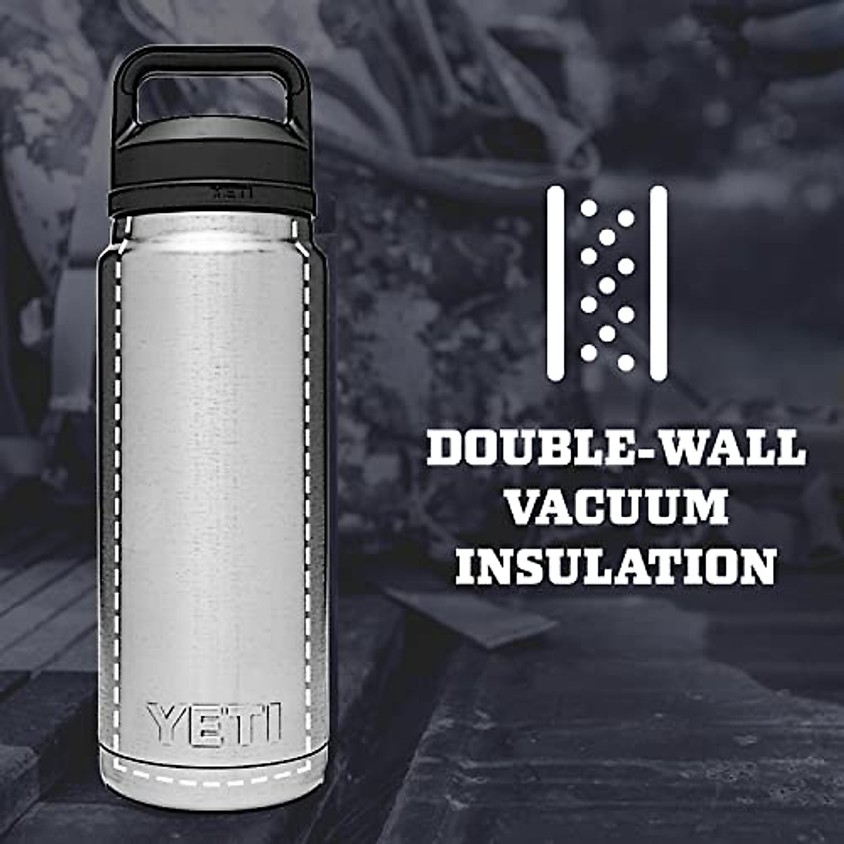 YETI Rambler 26 oz Bottle, Vacuum Insulated, Stainless Steel with Chug Cap, Nordic Blue