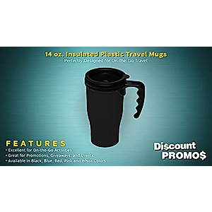 DISCOUNT PROMOS 14 oz. Insulated Plastic Travel Mugs - 10 pack - Black