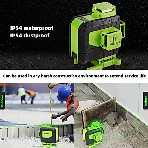 Laser Level Self-leveling Huepar 4x360 Green Cross Line Floor Laser Tool with Remote Control -2 x 360 Horizontal/Vertical Lines Nivel láser with Rechargeable Li-ion Battery & magnetic Bracket-904DG