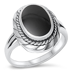 Bali Design Simulated Black Onyx Fashion Ring New .925 Sterling Silver Band Size 8