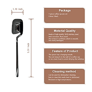 WORM.FAMILY 7-Piece Set of Stainless Steel 5.5-inch Coffee Spoons, Espresso Spoons，Mixing Spoons, Ice Cream Spoons, Cake Spoons, Dessert Spoons (with matching wiping cloth) (Black)