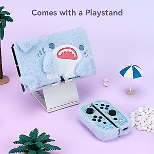 GeekShare Cute Plush Protective Case Cover - Shock-Absorption and Anti-Scratch Skin Case Compatible with Nintendo Switch OLED Model - Plush Shark