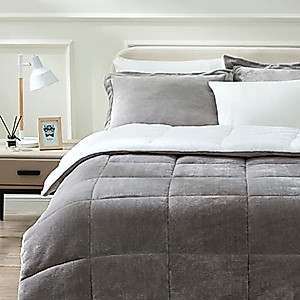 ART DEMO Home Ultra Soft Plush Sherpa Fleece Comforter Bed Set with Pillow Shams for All Season, 3 Piece, Full/Queen Size, Charcoal Grey