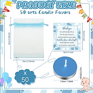 50 Sets Baby Shower Party Favors Including 50 Pcs Unscented Tealight Baby Shower Candles 50 Pcs Gift Bags 50 Pcs Baby Shower Cards for Baby Shower Gender Reveal Party Supplies (Blue)