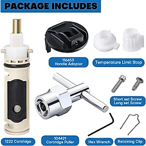 1222 Replacement Cartridge Fits Moen Shower Cartridge, with 104421 Removal Tool and 116653 Handle Adapter Kit, Compatible with One Hanlde Posi Temp Shower Faucet