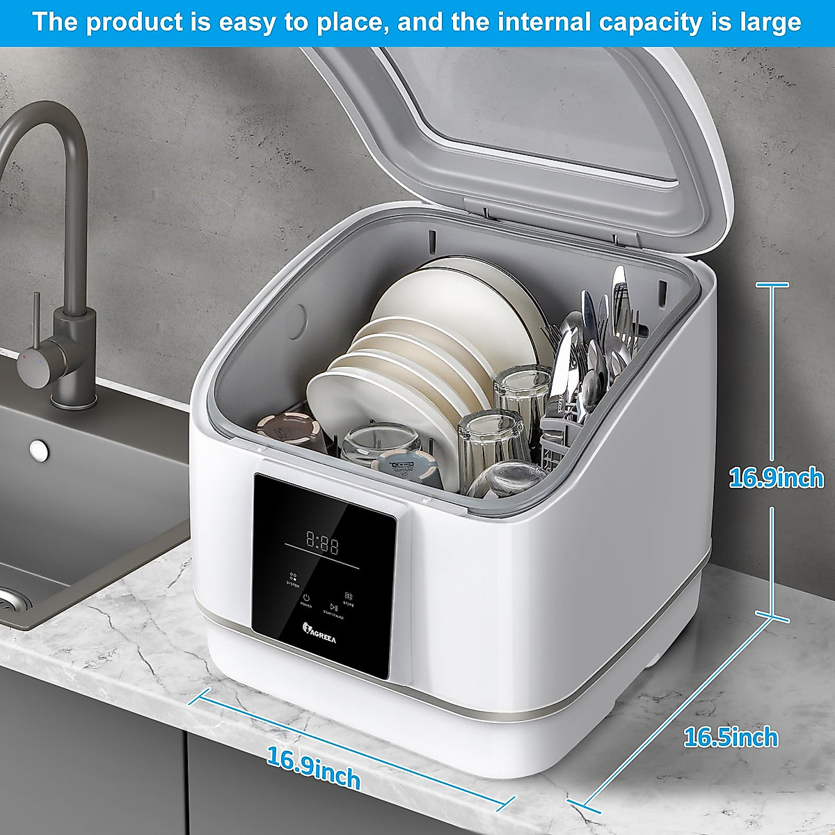 Countertop Dishwasher, IAGREEA Compact Portable Dishwasher With 7 Washing Programs, Auto Water Injection, Anti-Leakage, Fruit & Vegetable Soaking, For 4 Sets of Tableware