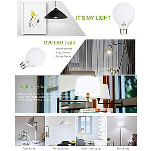 hansang G25 LED Vanity Light Bulb 5W (60W Incandescent Equivalent) 2700K Soft White,Decorative Globe Light Bulbs,E26 Base,500LM Perfect for Bathroom/Vanity Makeup Mirror,Non-Dimmable,4 Pack