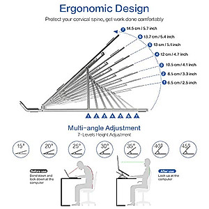 Yvnicll Laptop Stand for Desk,Adjustable Ergonomic Portable Aluminum Laptop Holder,Compatible with MacBook Air Pro, HP, Lenovo, Dell, More 10-15.6” Laptops and Tablets (Silver)