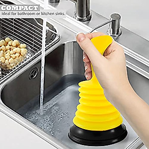 Meadow Lane Small 7" Sink Plunger - Mini Clog Remover for Kitchen & Bathroom Sink Drains - Hand Ergonomic, Space-Saving & Powerful Suction - Universal Fit for Home or Commercial Use, Yellow