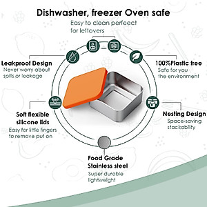 Linkidea 304 Stainless Steel Square Bento Lunch Box, with Silicone Lids Dishwasher Safe, Plastic Free Storage Bento Box Container (25oz)