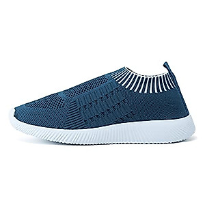 Womens Walking Shoes New Slide Hollow-Out Round Toe Casual Women's Outdoor Sneakers,Fashion Casual Hollow-Out Round Toe Slip On Shoes Flat for Women vhjh04 Blue