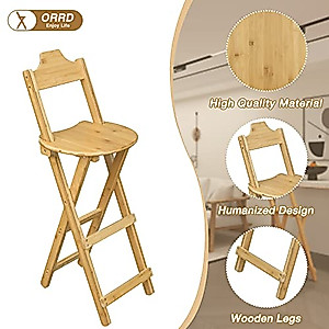 ORRD Bar Stool, Modern Folding Bamboo Counter Height Chair with Backrest and Footrestwith for Home Bar Kitchen Breakfast Island, No Assembly