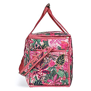 Vera Bradley Leak Resistant Insulated Cooler Bag Large Capacity, Soft Sided Collapsible Cooler, Portable Beach-Tote Bag with Handles and Adjustable Shoulder Strap, Rain Forest Canopy Pink