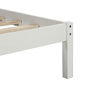 P PURLOVE Twin Size Platform Bed Frame with Headboard, Wood Platform Bed with Slat Support, No Box Spring Needed, White